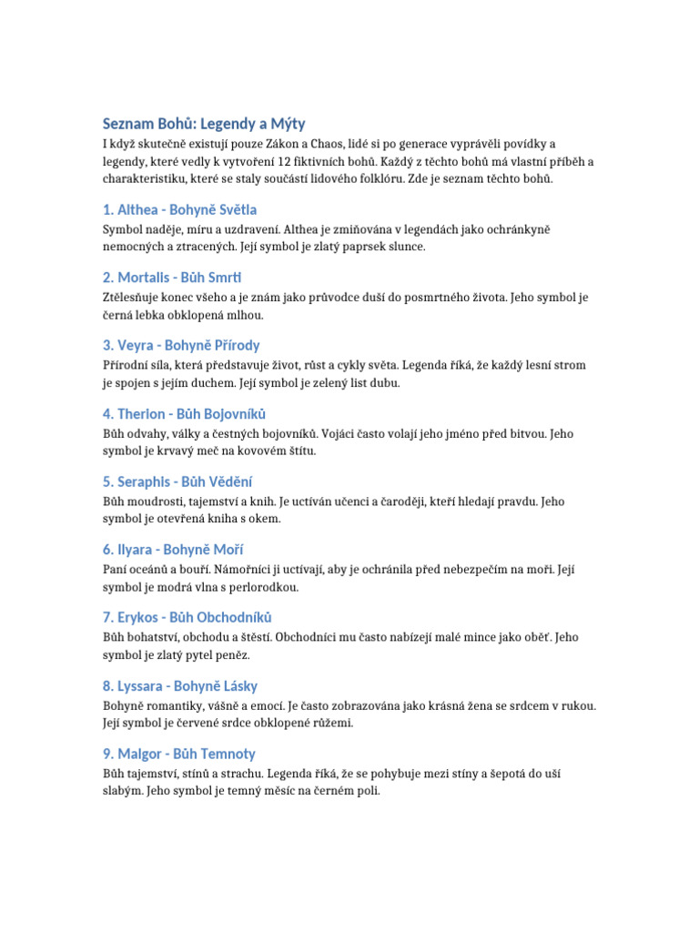 Seznam Bohu Legendy | PDF
