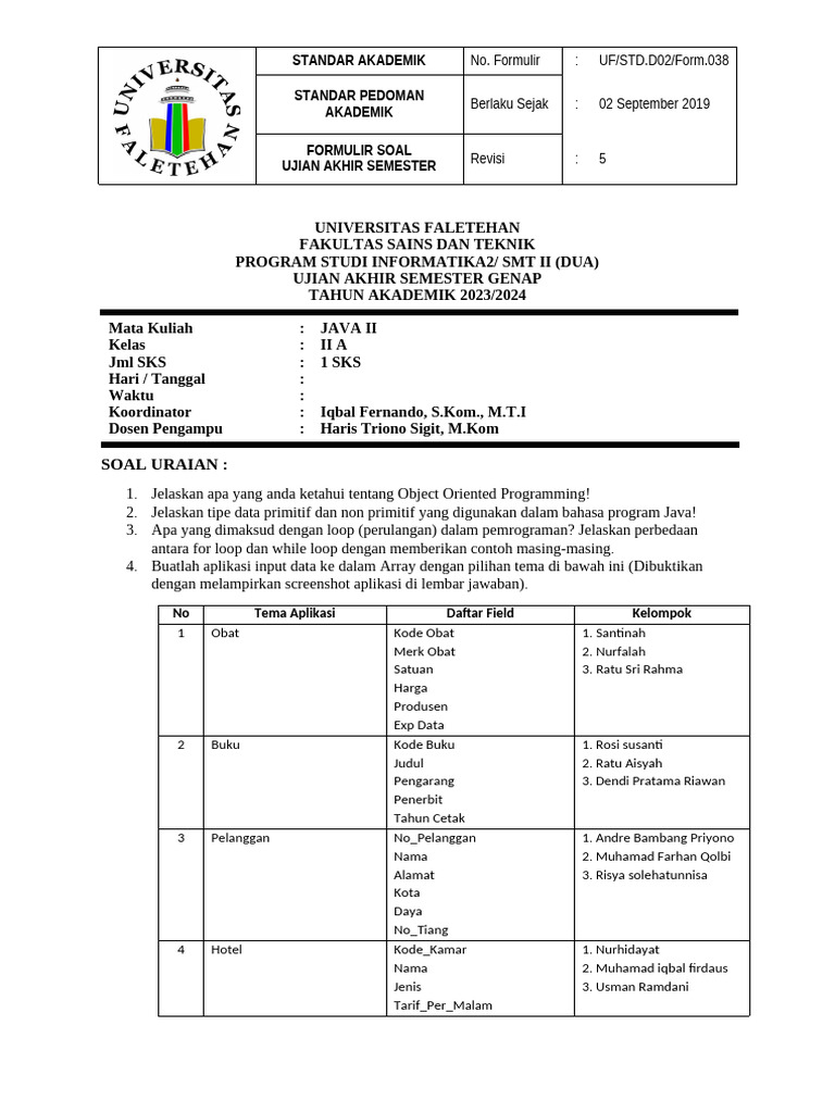 Soal UAS Java II Informatika | PDF