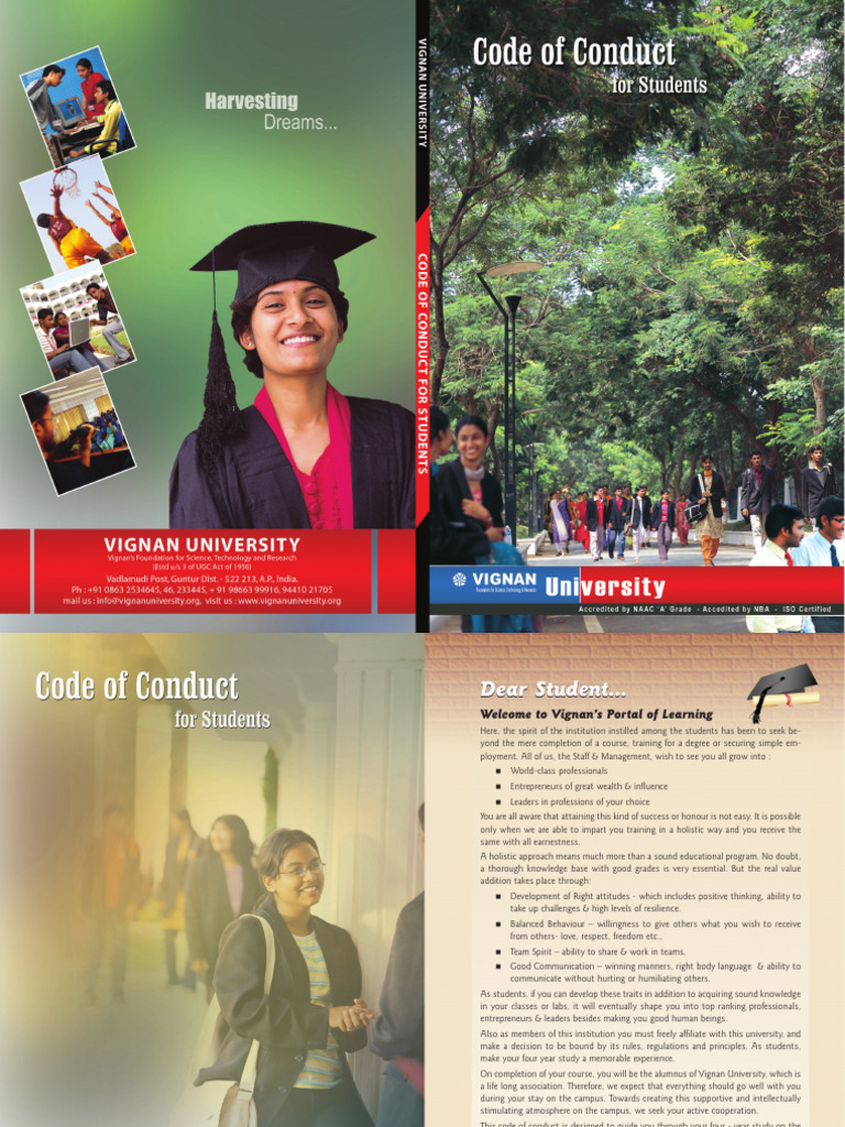 Vignan University Student Code of Conduct | PDF | Teachers | Classroom