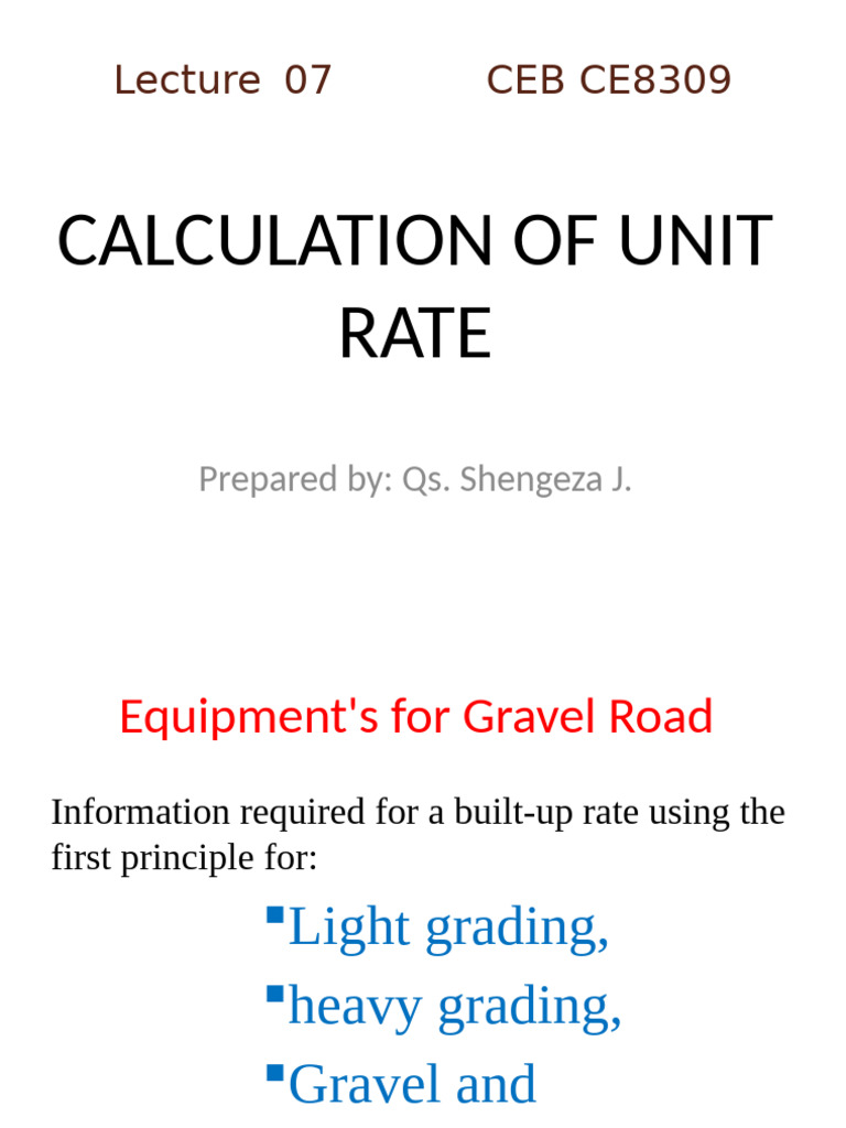 Calculations of Unit Rate in Civil Engineering Works. | PDF
