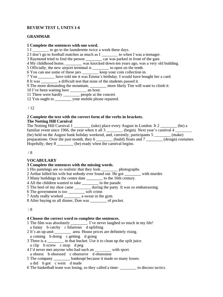 Outcomes Upper Int - Review Test 1 - Units 1 To 6 | PDF