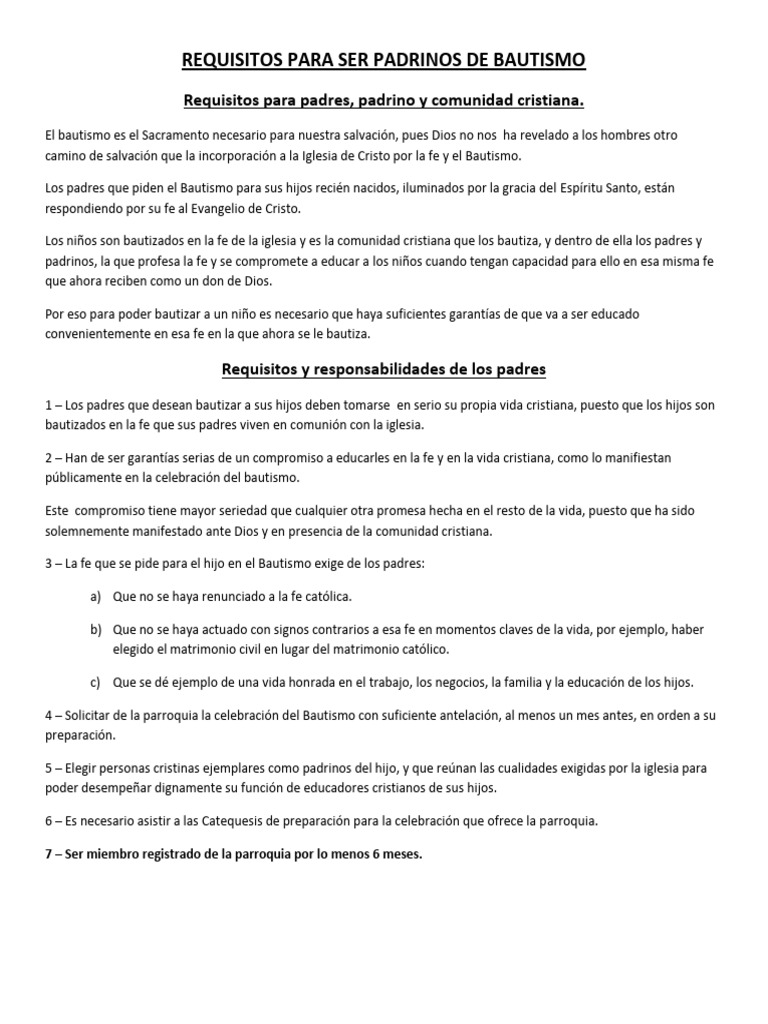 Baptism Req Spanish | PDF | Padrino | Bautismo