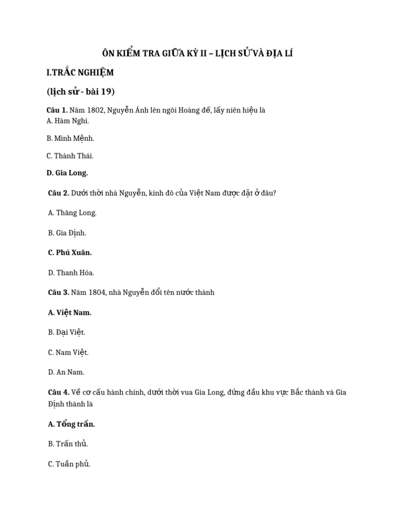 Ôn Kiểm Tra Giữa Kỳ II Lsdl | PDF