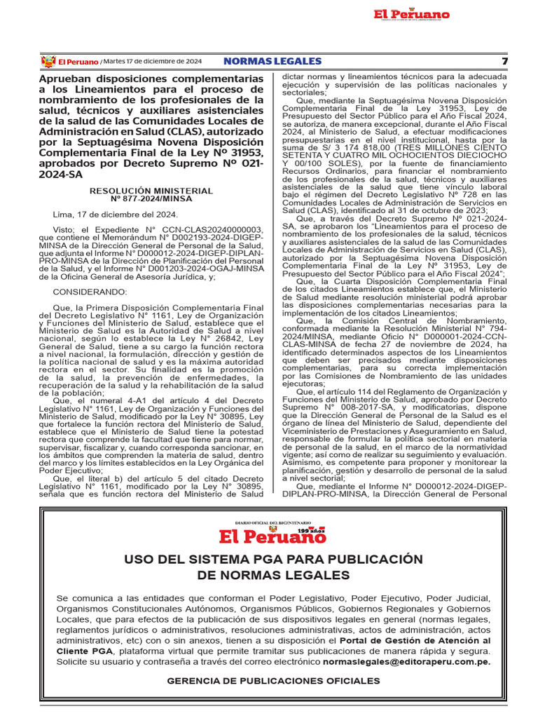 RM 877-2024-MINSA Nombramiento CLAS | PDF | Ejecutivo (gobierno) | Gobierno
