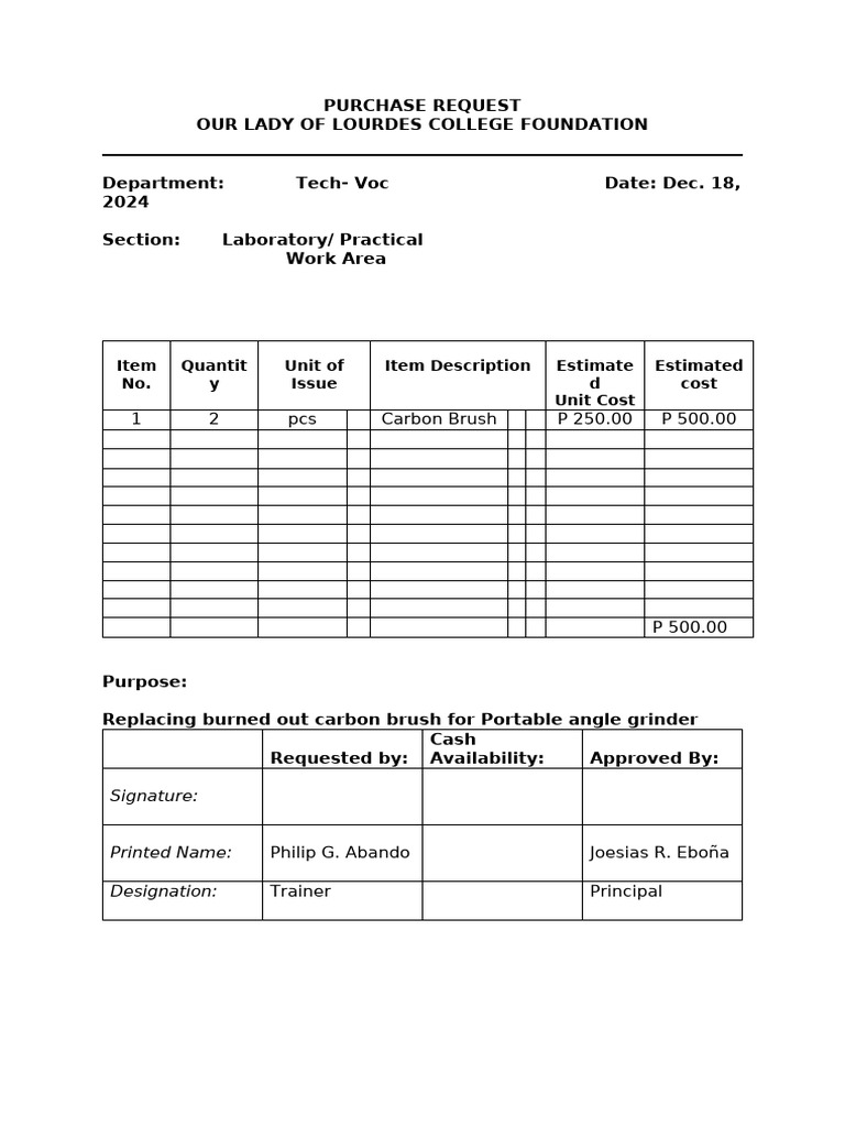 Purchase Request | PDF