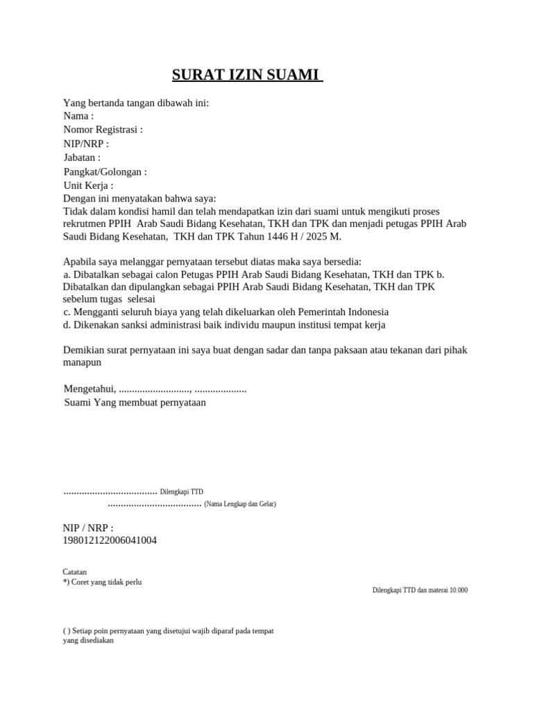 Surat Izin Suami Efilling Dokumen PPIH | PDF