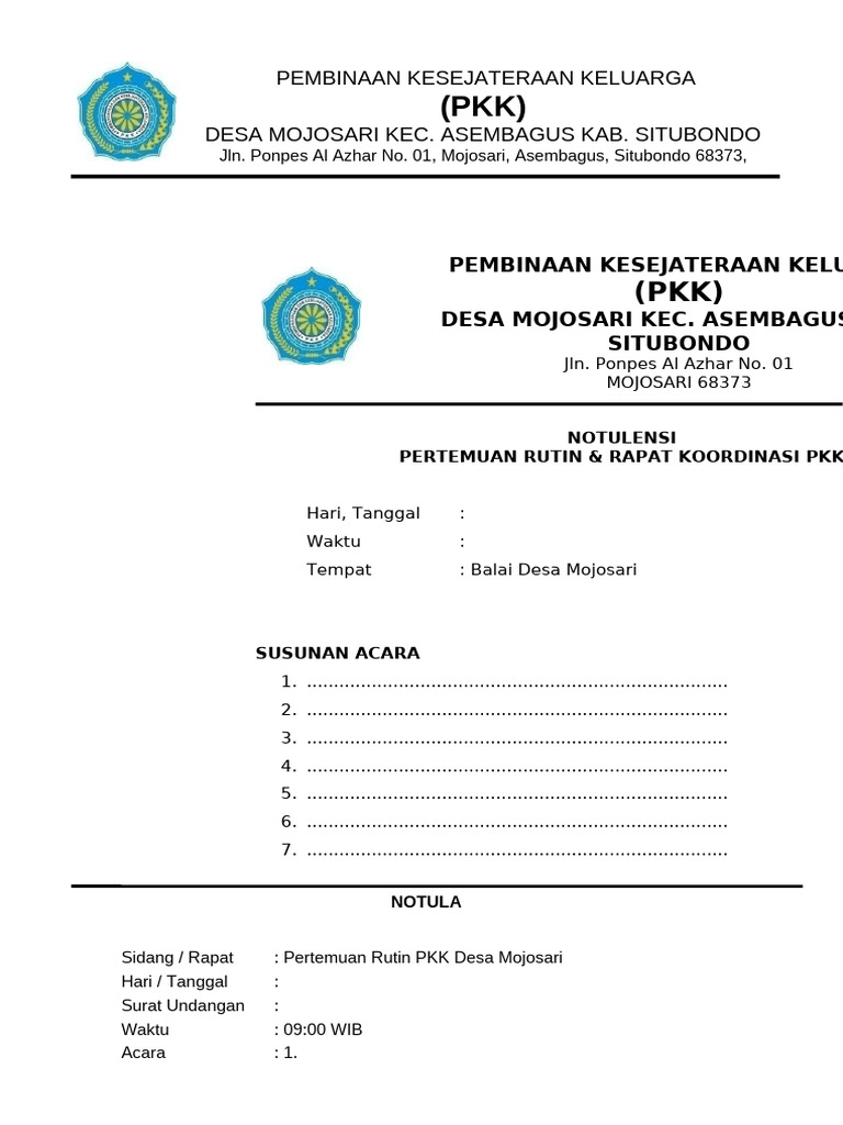 Notulen PKK A4 terbaru | PDF