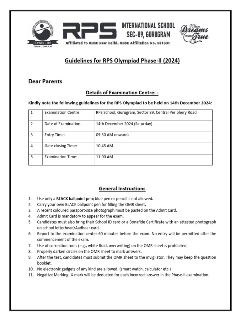 Guidelines For RPS Olympiad 2024 | PDF