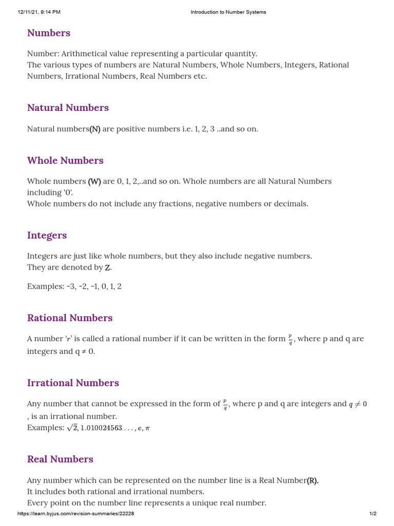 1 - Introduction To Number Systems - SUMMARY | PDF