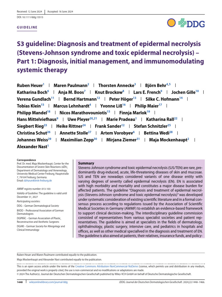 S3 Guideline Diagnosis and Treatment of Epidermal Necrolysis | PDF ...