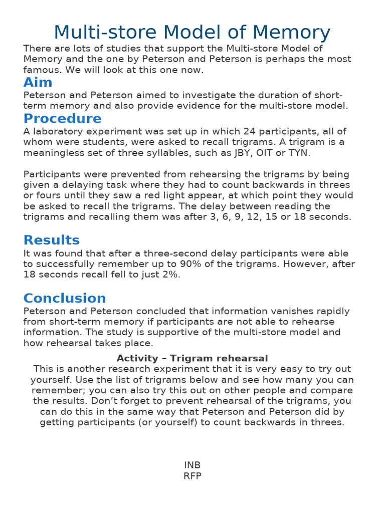 Multi-Store Model of Memory | PDF | Memory | Psychology