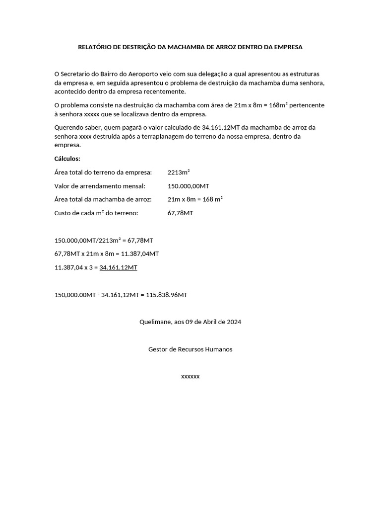 Indenização por Destruição de Machamba | PDF