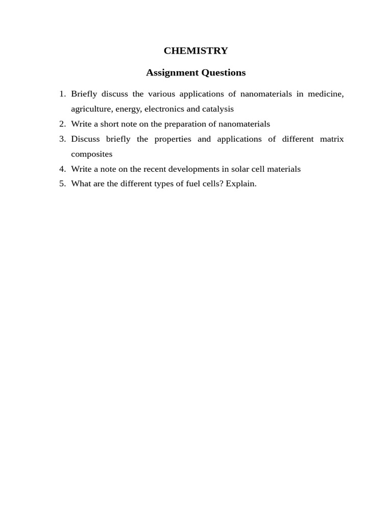 CHEMISTRY Assignment Questions | PDF