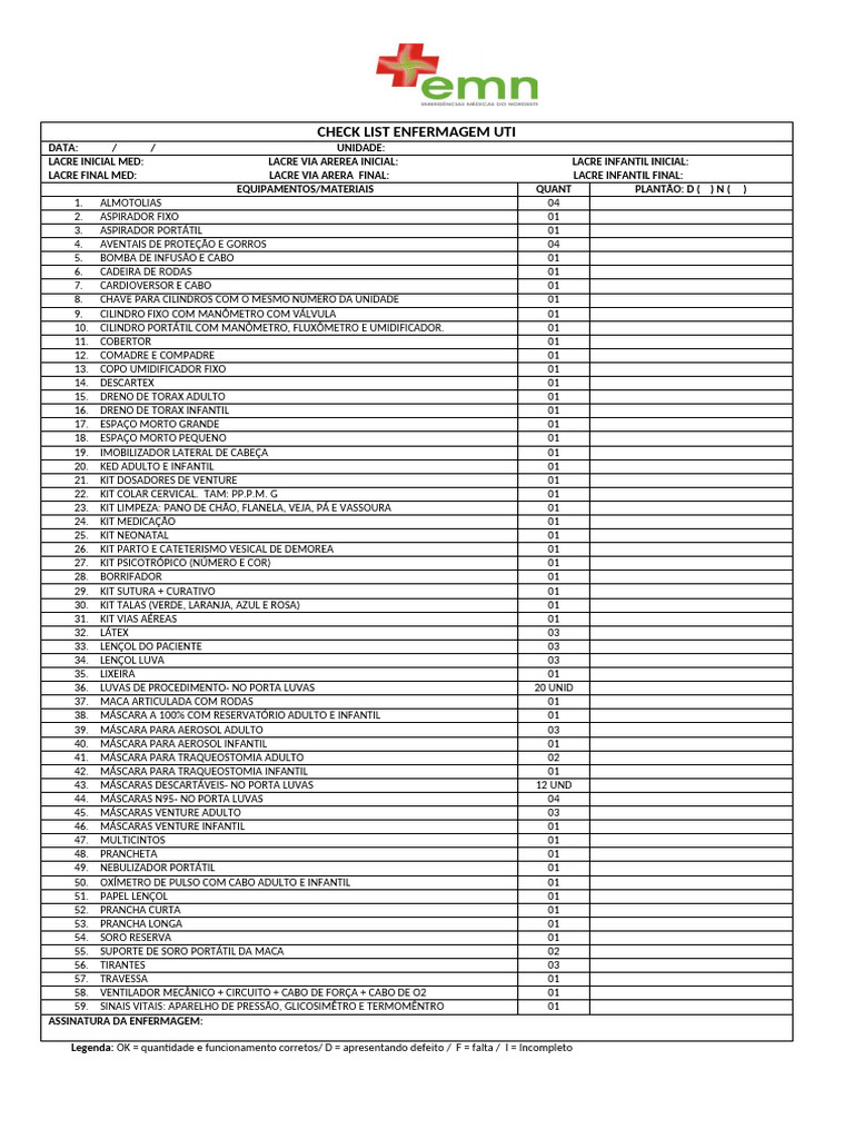 Checklist de Materiais para Enfermagem UTI | PDF