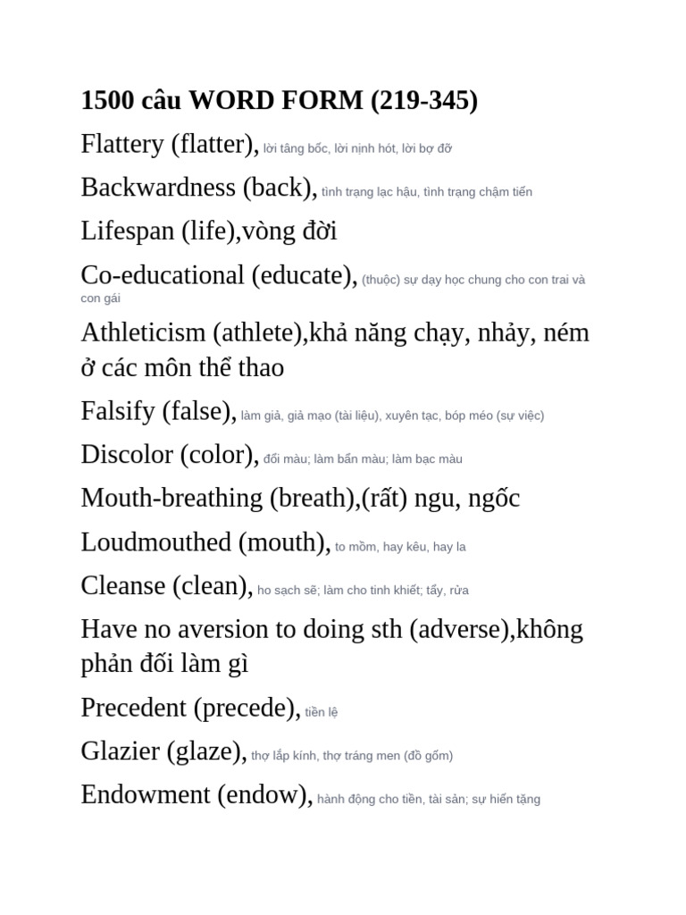 1500 Câu WORD FORM (219-345) | PDF