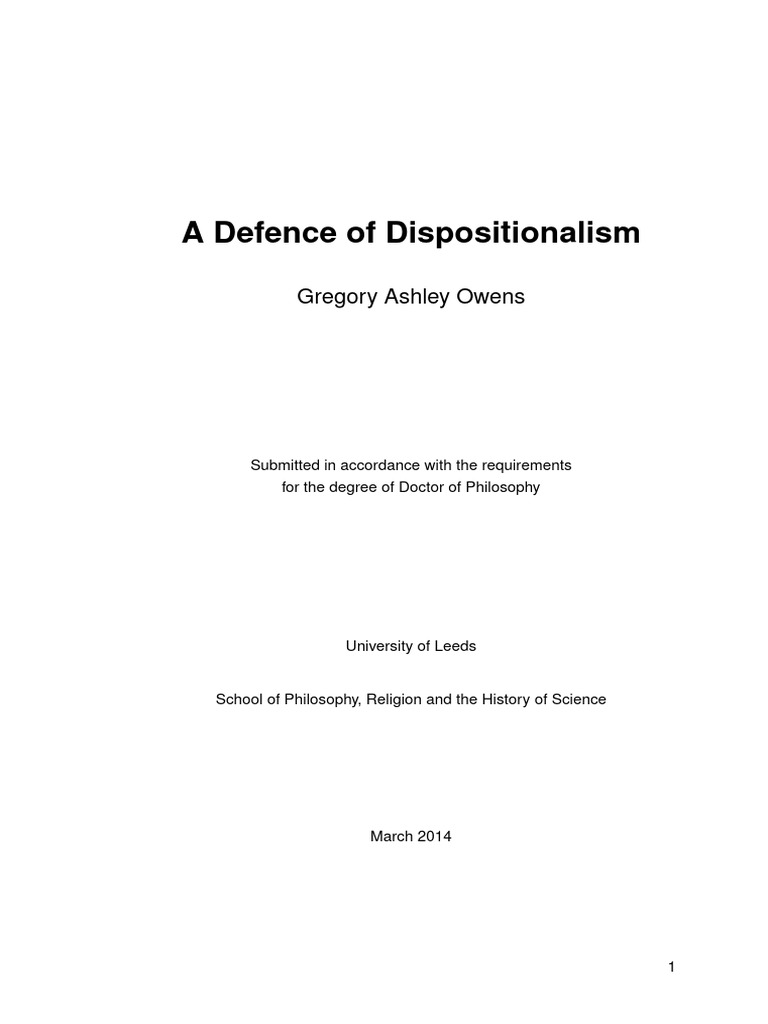 Owens - GA - PRHS - PHD - 2014 - A Defense of Dispositionalism | PDF ...