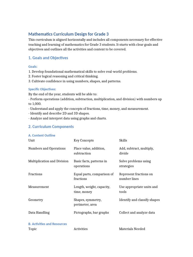 Grade 3 Mathematics Curriculum Design | PDF | Educational Assessment ...