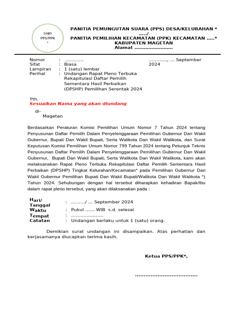 03 Draft Undangan DPSHP PPS - PPK | PDF