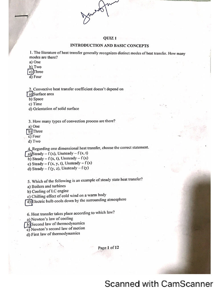 Heat Transfer Quiz 1 | PDF