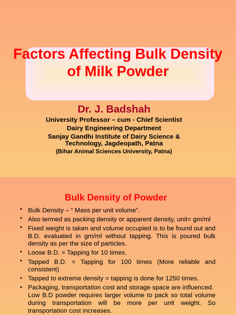 Bulk Density Factors in Milk Powder | PDF | Density | Dairy
