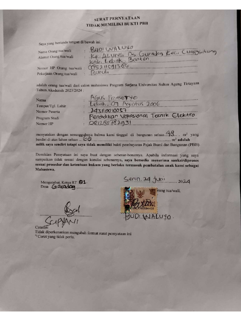 Surat Pernyataan PBB - Compressed | PDF