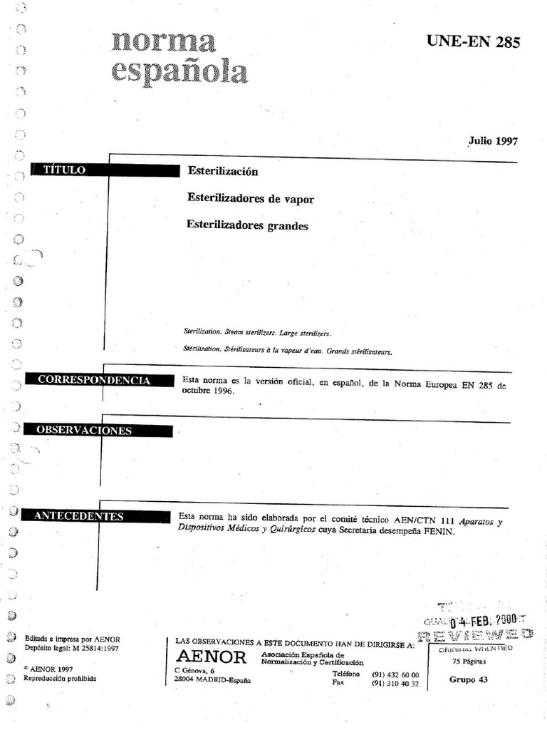 UNE en 285 001 Esterilizacion Esterilizadores de Vapor Ye ...