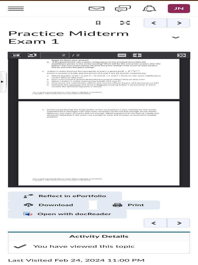 Practice Midterm Exam 1 - ECON-3010-A02 - Microec | PDF | Economic Surplus | Demand