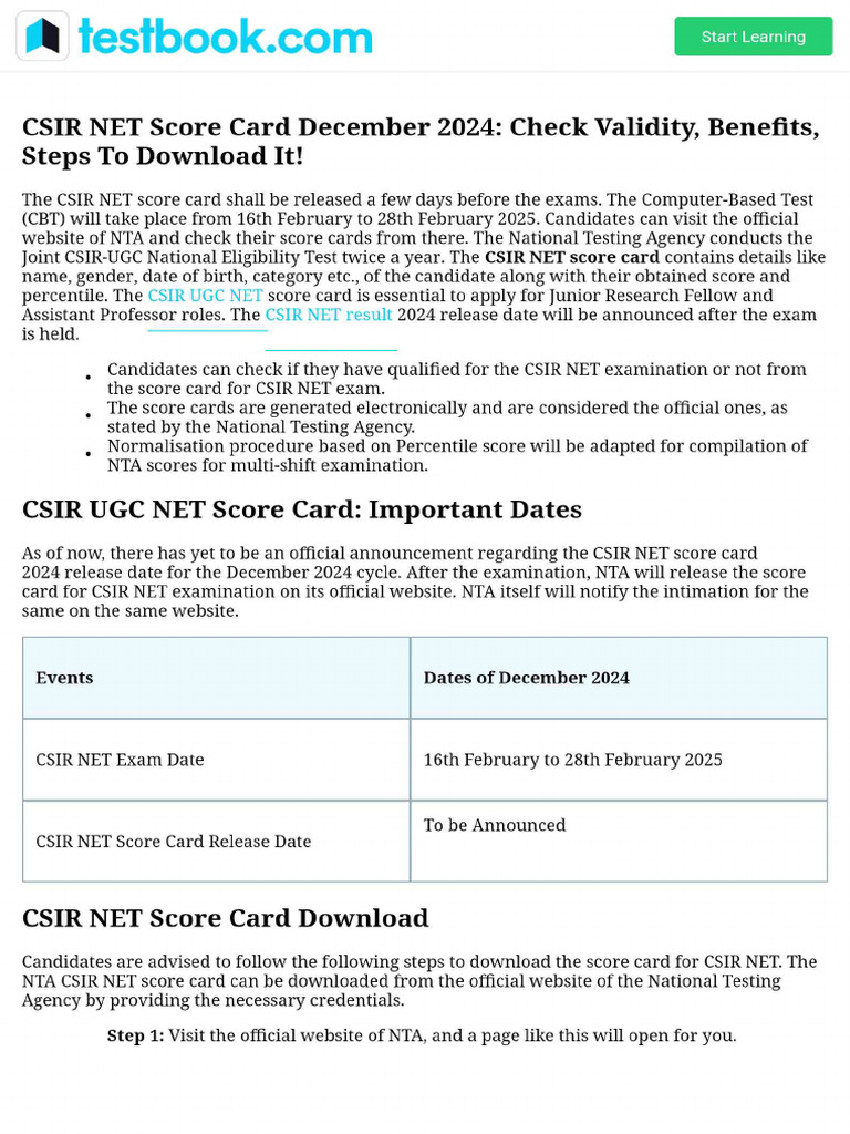 CSIR NET Score Card December 2024 - Check Validity, Benefits, Steps To ...