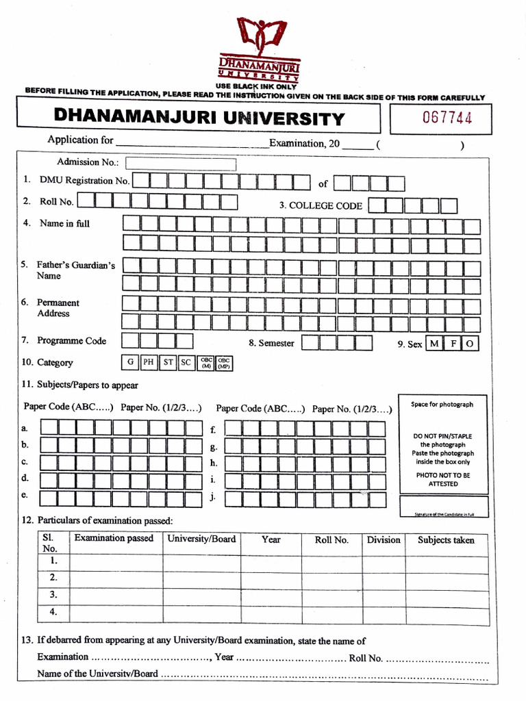 DMU Examination Form | PDF