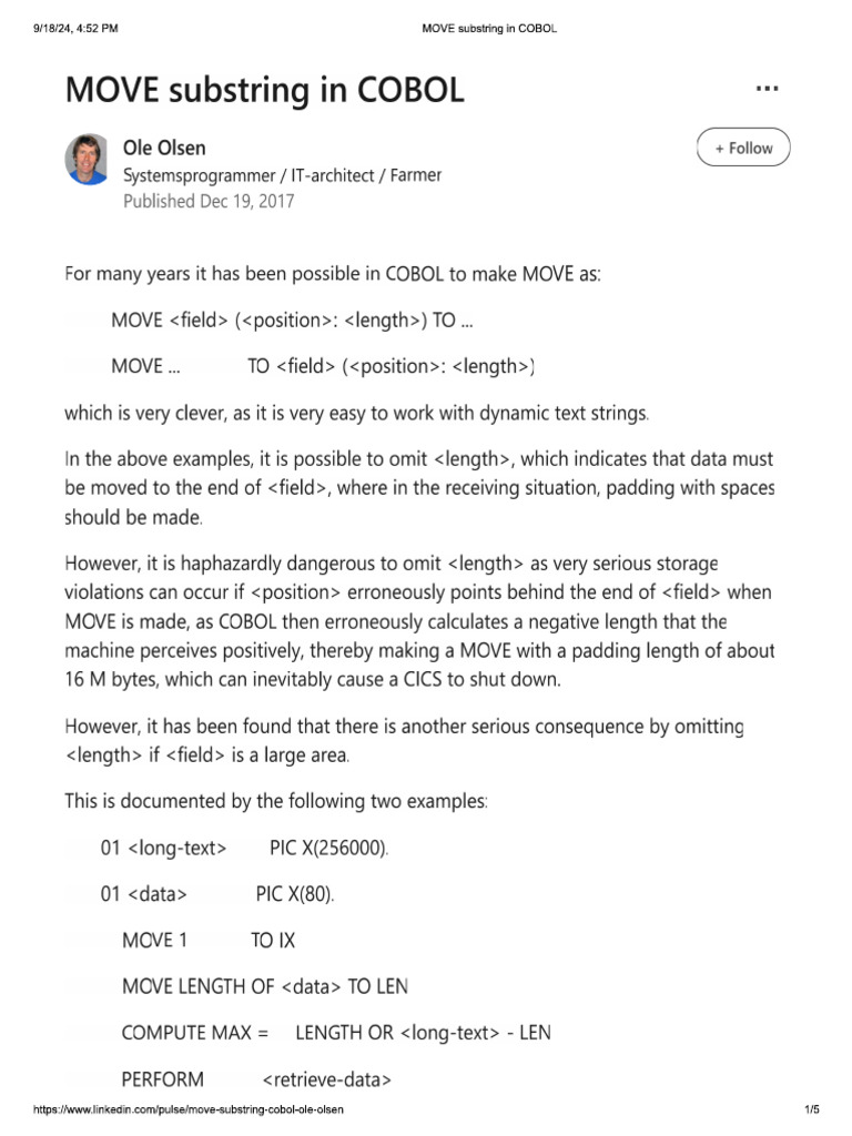 MOVE Substring in COBOL | PDF