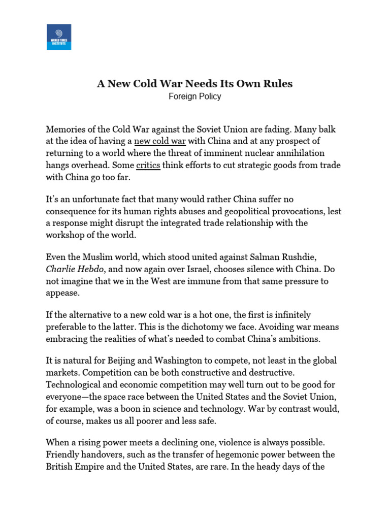 New Cold War Rules with China | PDF | China | World Politics
