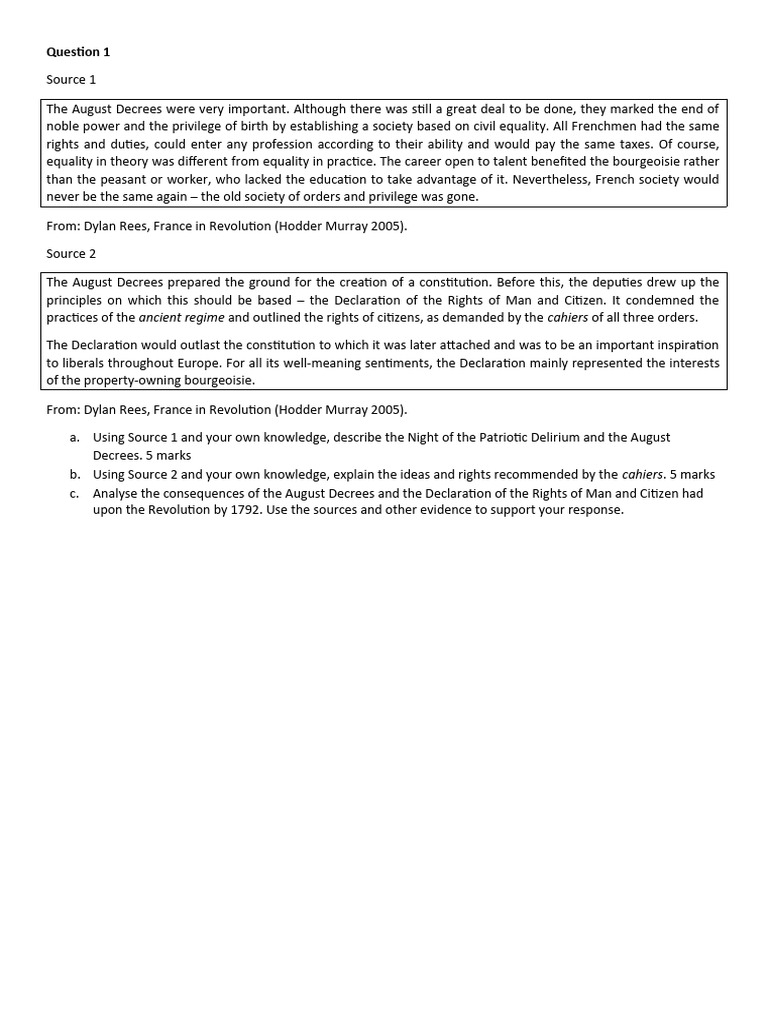 VCE History Source Analysis Questions | PDF | French Enlightenment ...