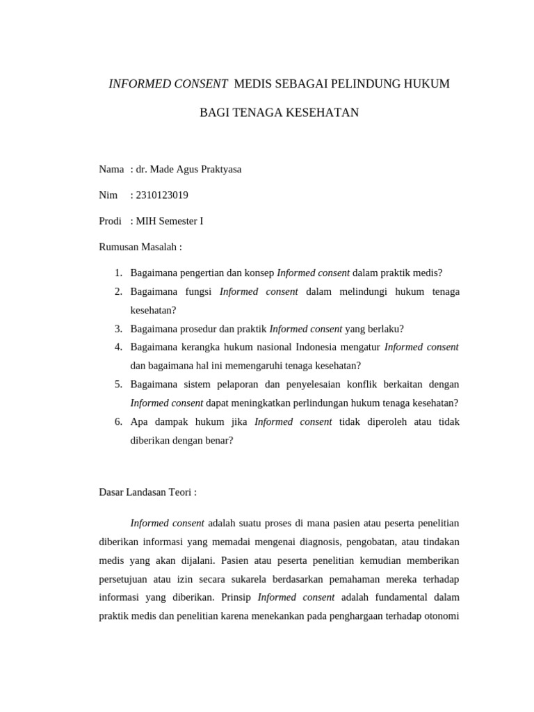 Informed Consent Medis Sebagai Pelindung Hukum (Map) | PDF