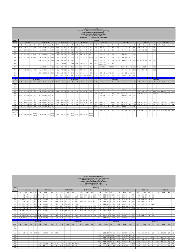 DIU EEE Class Routine Spring 2023 | PDF