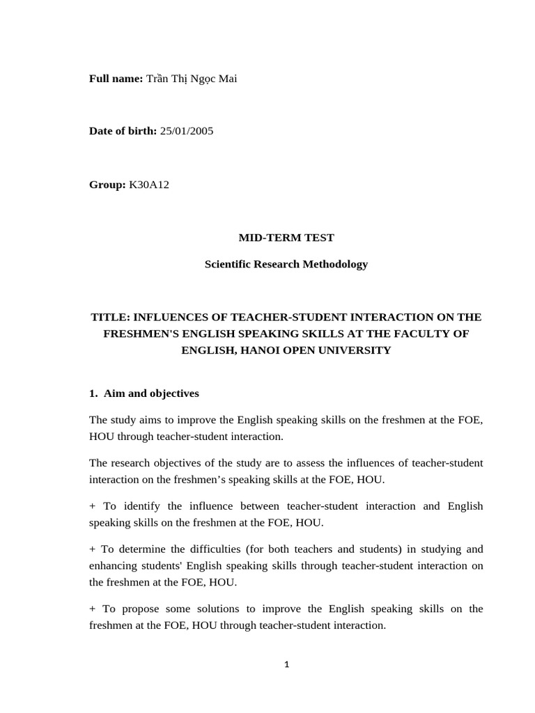 Mid-term | PDF | Teachers | Fluency