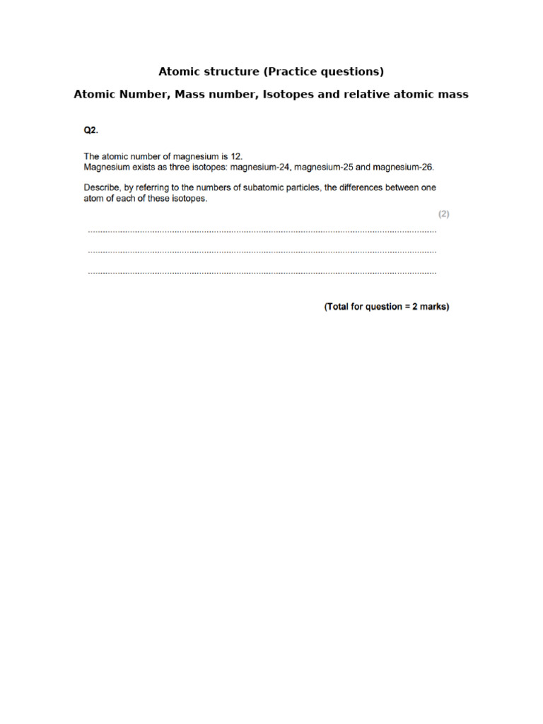 Practice QP Atomic Structure | PDF