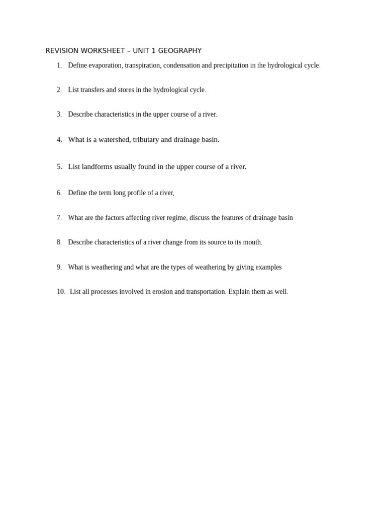 Geography Worksheet Unit 1 | PDF