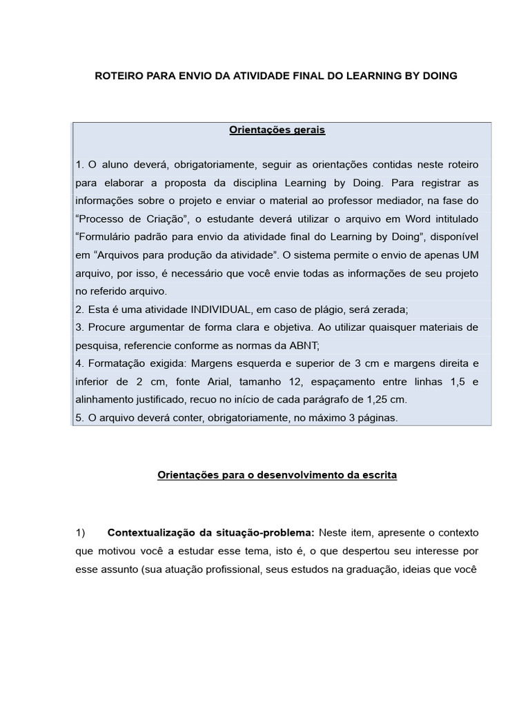 Roteiro para Elaboração Do Learning by Doing | PDF