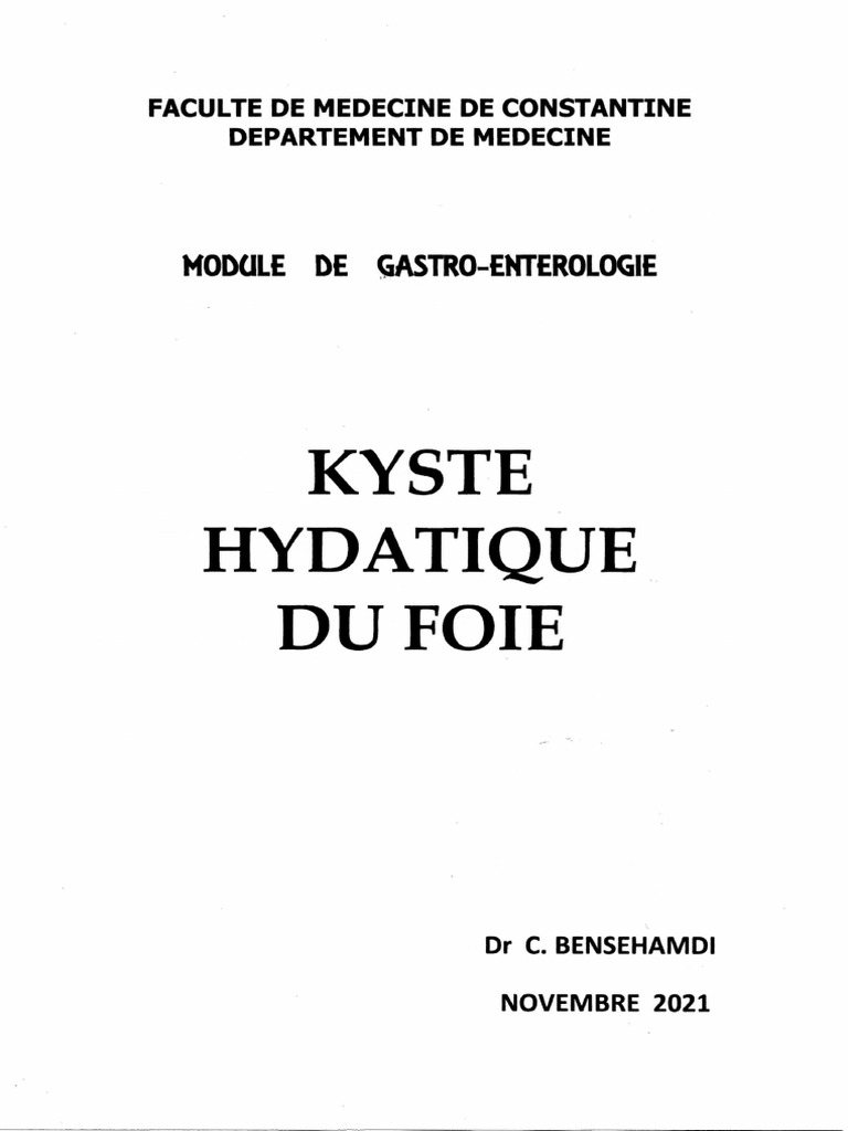 Kyste hydatique du foie : diagnostic et traitement | PDF | Spécialités ...