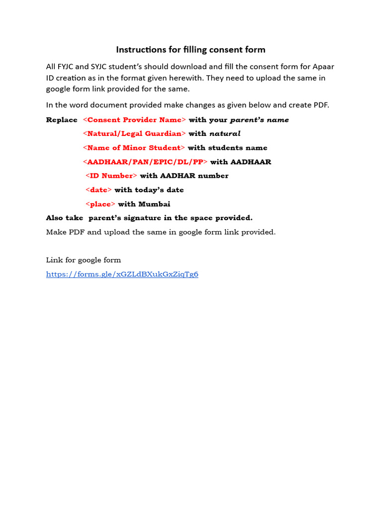 Instructions For Consent Form | PDF