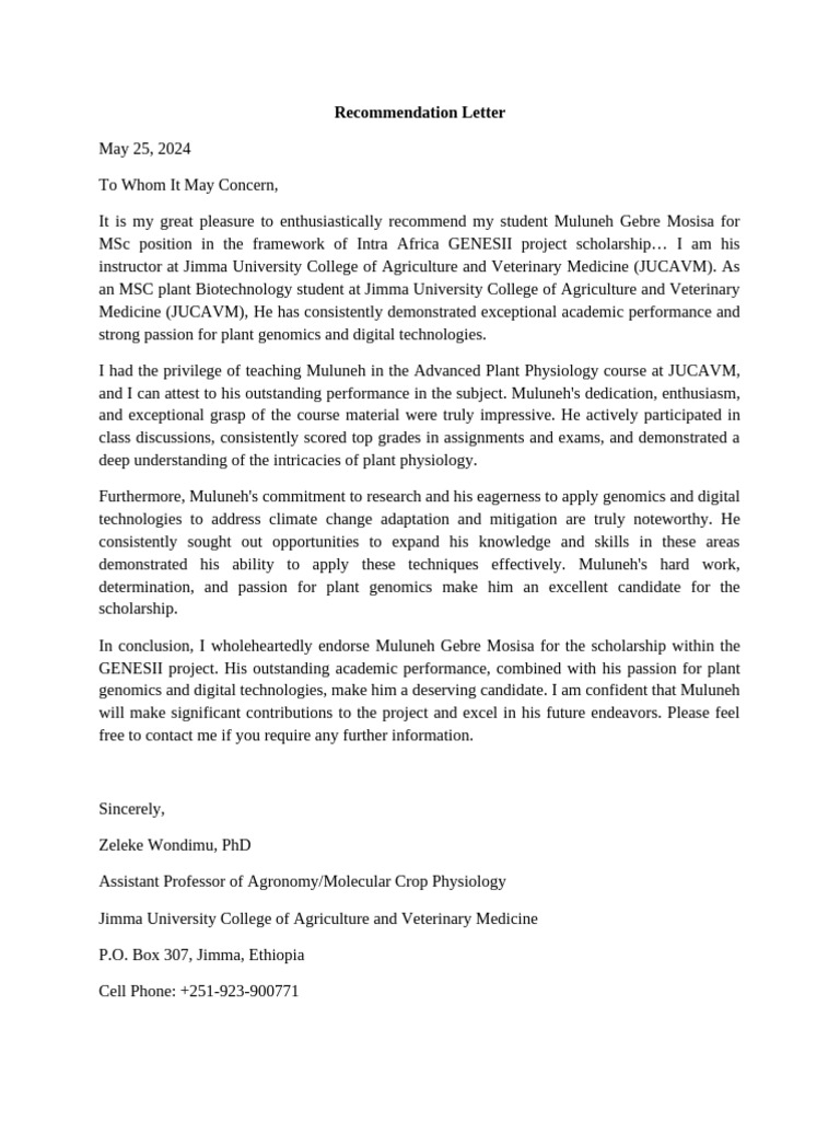 Draft of Recommendation Letter | PDF