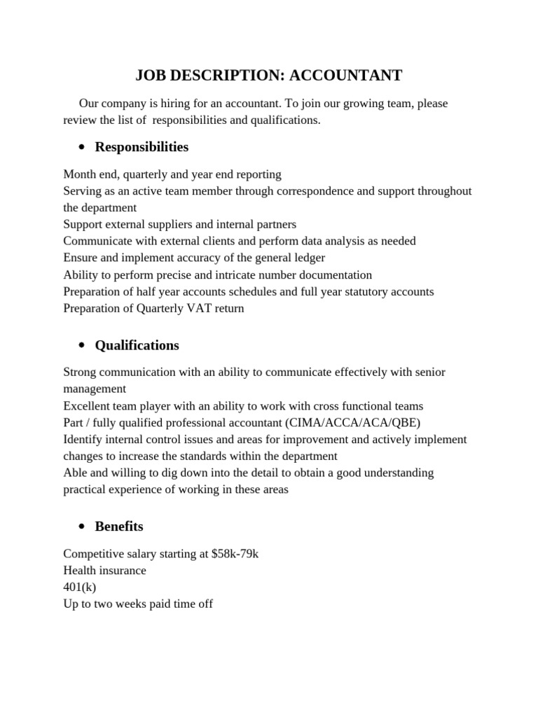 Accountant Job Description and Benefits | PDF