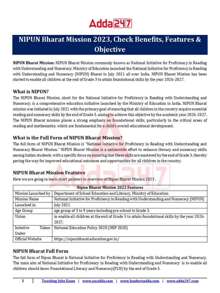 NIPUN Bharat Mission 2023 Overview | PDF | Literacy | Teachers
