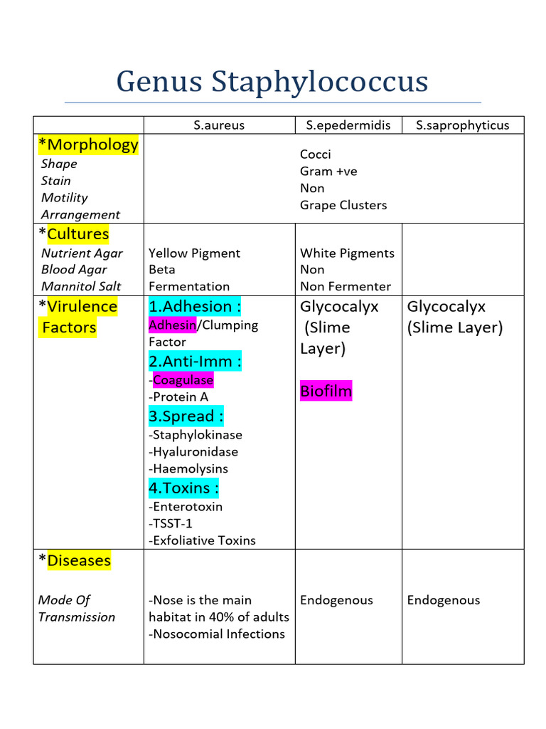 Bacteriology Tables | PDF | Staphylococcus Aureus | Diseases And Disorders