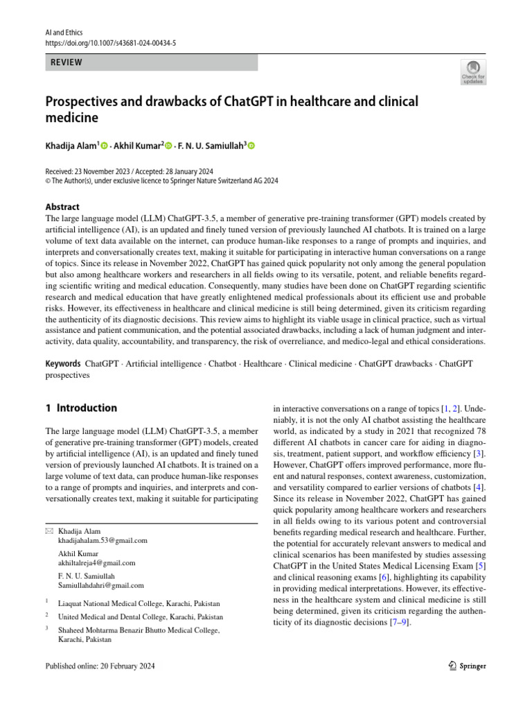 Prospectives and drawbacks of ChatGPT in healthcare and clinical ...