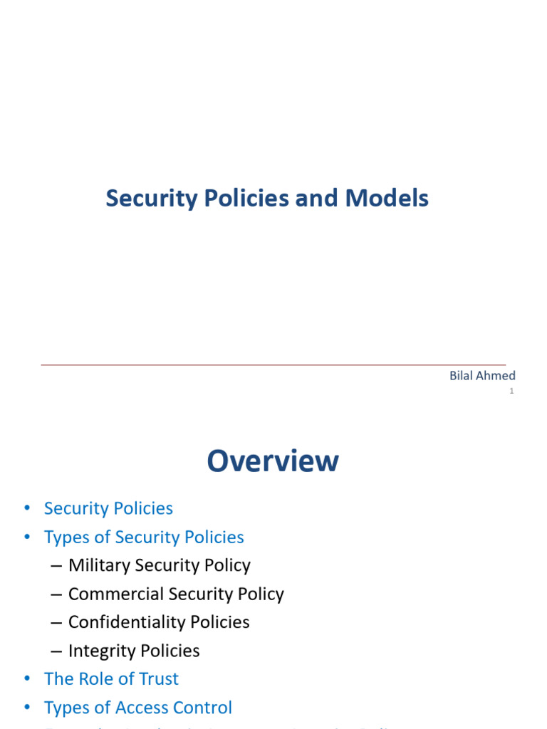 Lecture - 02 - Security Policies - Chapter 4 | PDF | Access Control | Computing