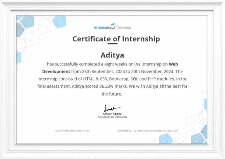 Web Development Internship Certificate | PDF