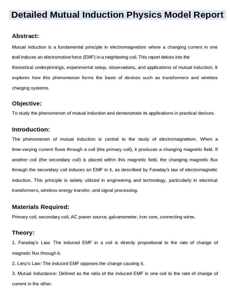 Detailed Mutual Induction Report-2 | PDF | Electromagnetic Induction ...