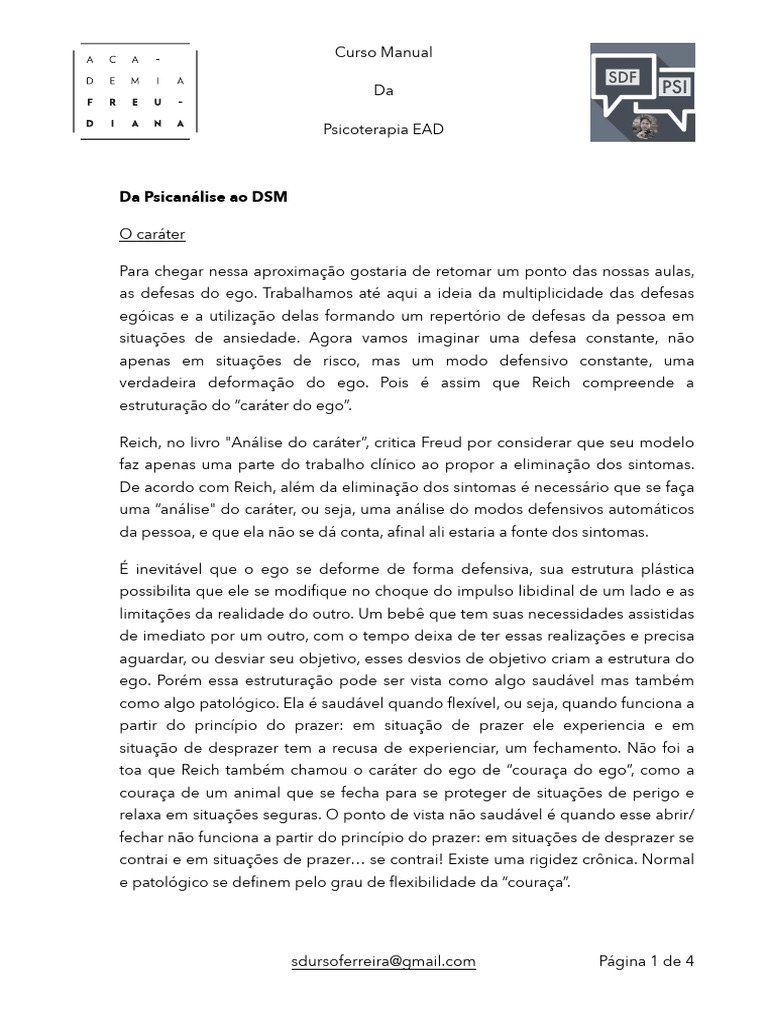 Manual Da Psicoterapia Aula #5 (1) | PDF | Autoimagem | Psicanálise