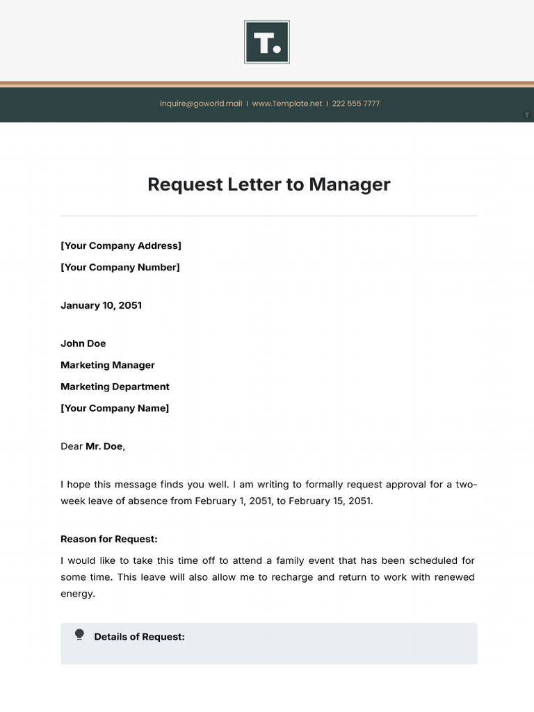 Request Letter To Manager Template | PDF